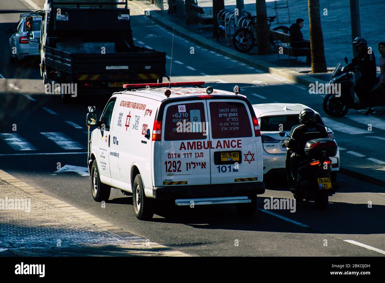 Tel Aviv Israel January 08, 2020 View of a Israeli ambulance rolling in ...