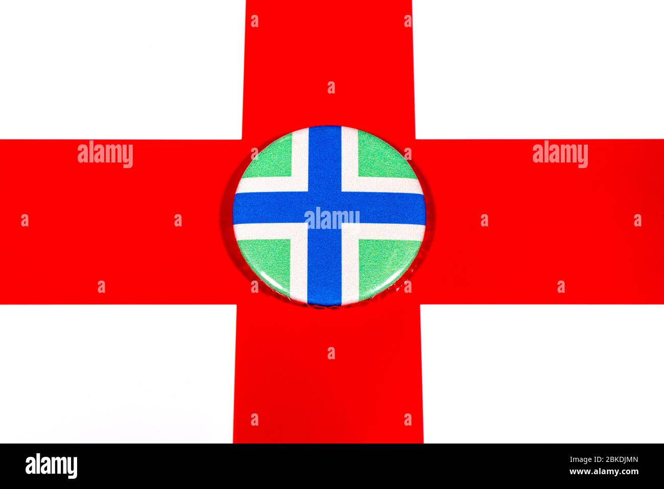 A badge portraying the flag of the English county of Gloucestershire ...
