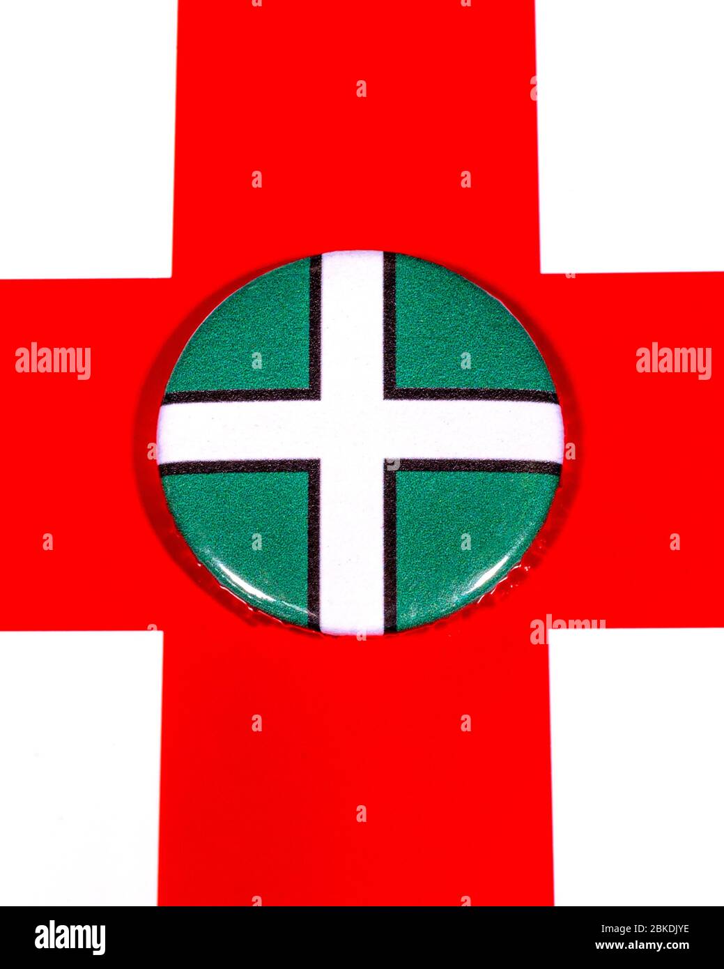 A badge portraying the flag of the English county of Devon pictured ...