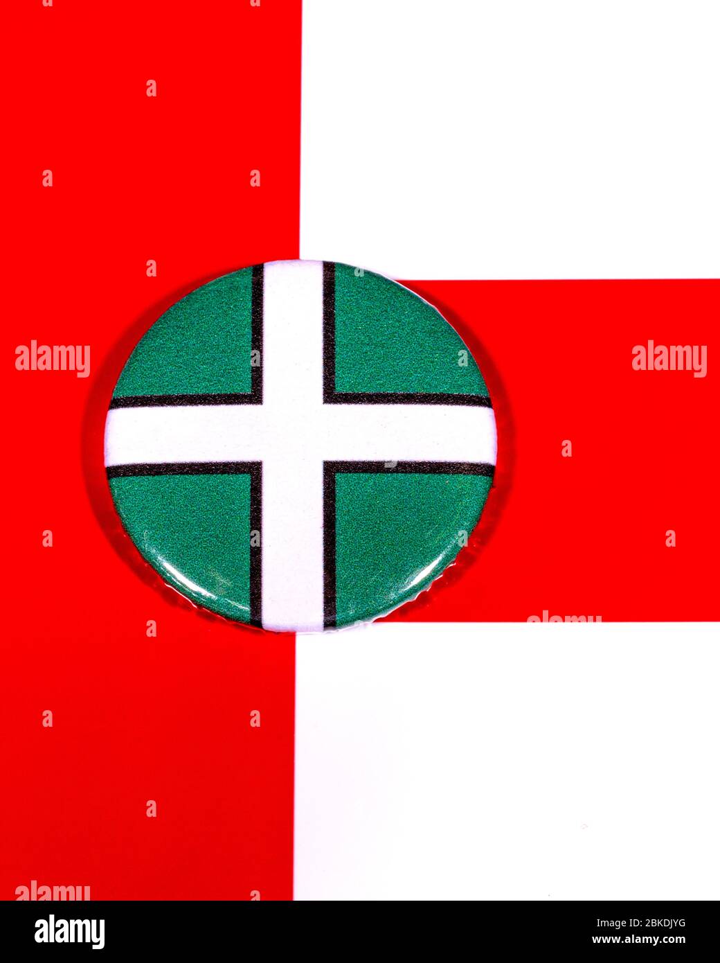 A badge portraying the flag of the English county of Devon pictured ...