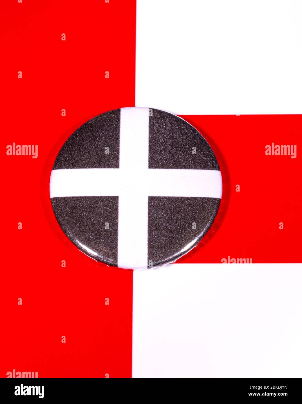 A badge portraying the flag of the English county of Cornwall pictured ...