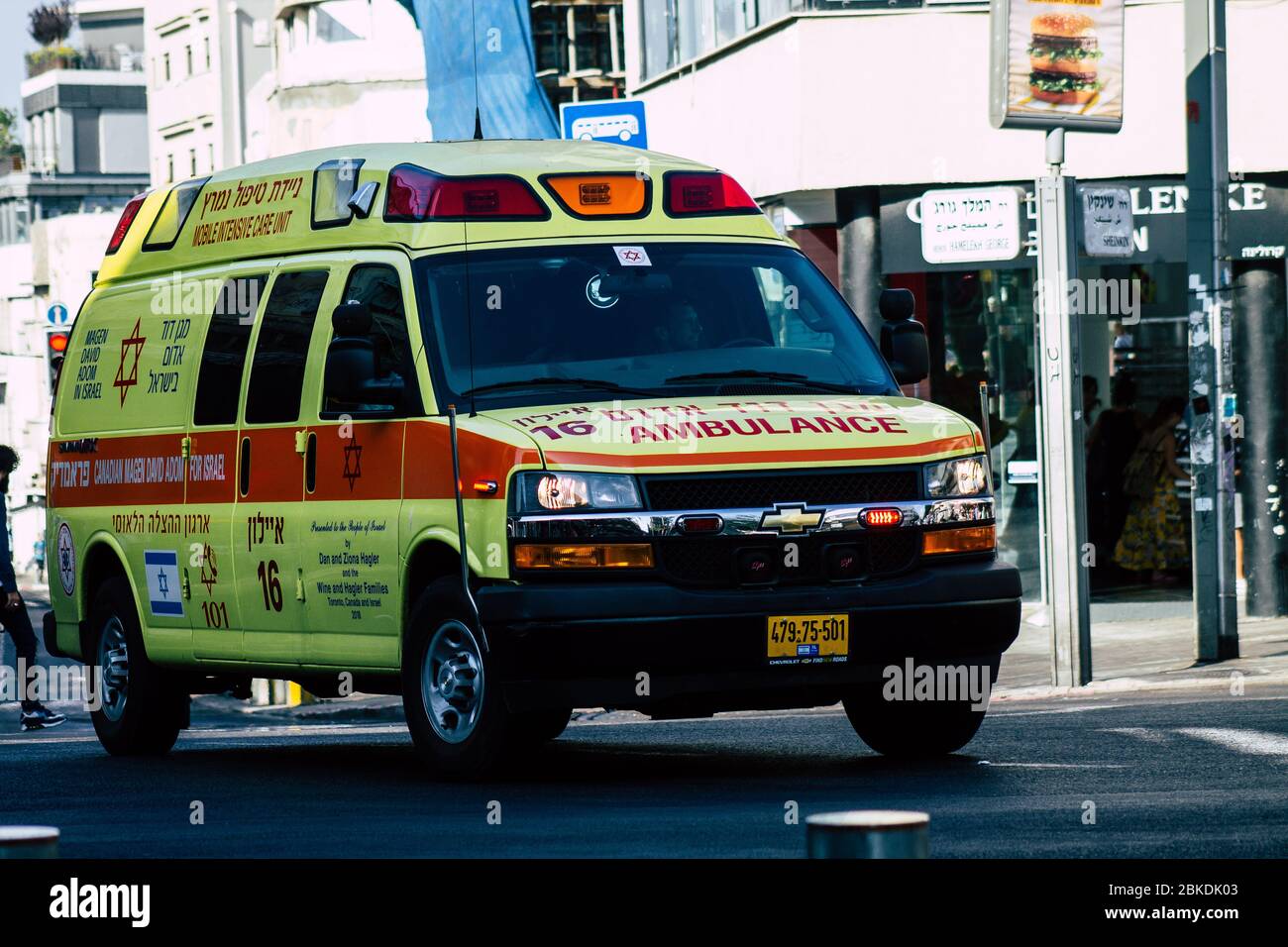 Tel Aviv Israel August 9, 2019 View of a Israeli ambulance rolling in ...