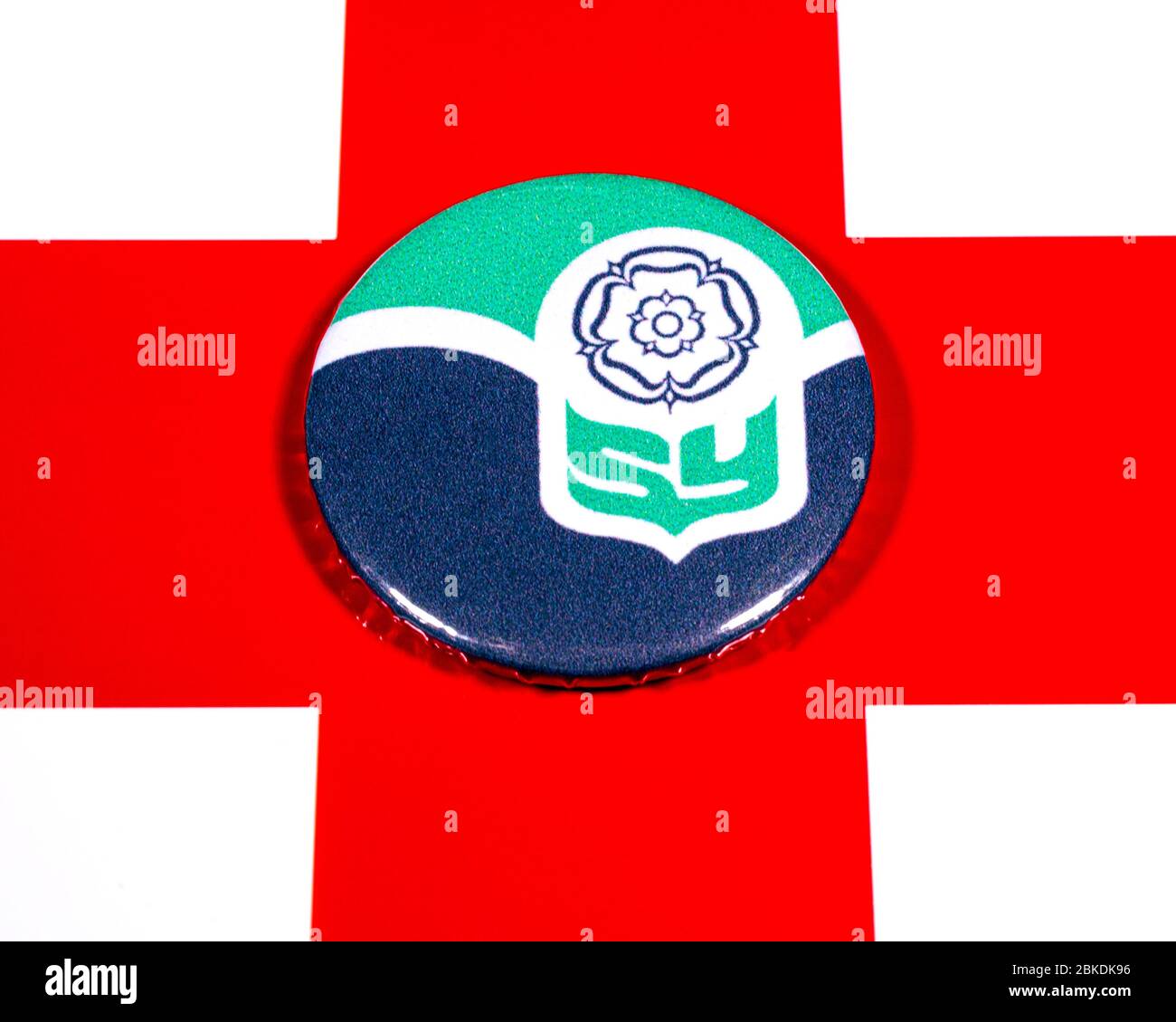 A badge portraying the flag of the English county of South Yorkshire ...