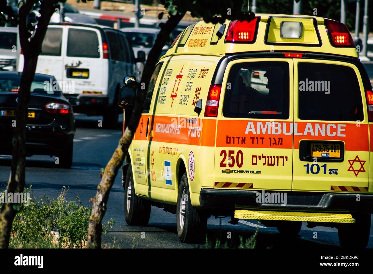 Jerusalem Israel June 24, 2019 View of a Israeli ambulance rolling in ...