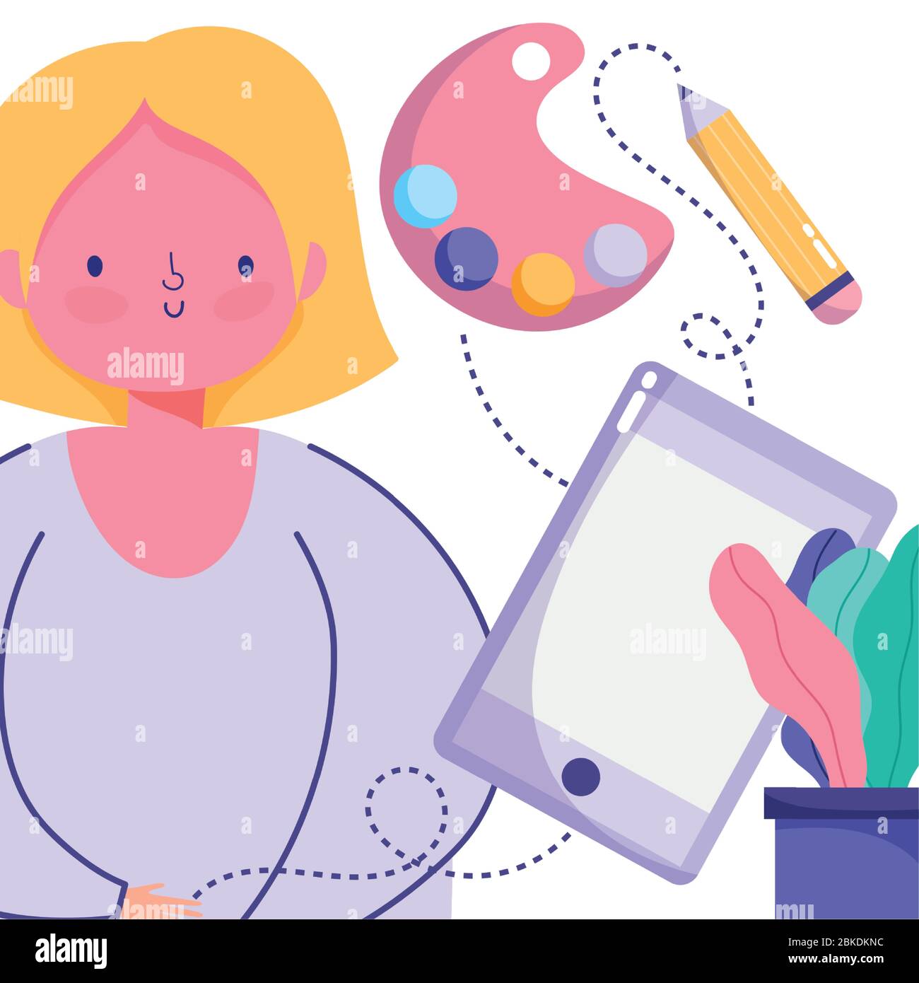 people creativity technology, girl smartphone pencil color palette ...