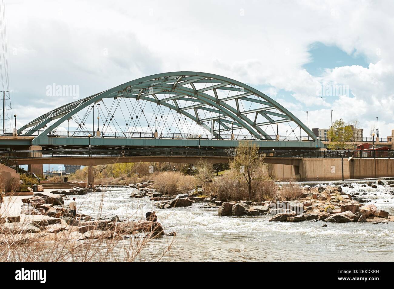 Bridge over South Platte River and Shoemaker Plaza in Confluence Park ...