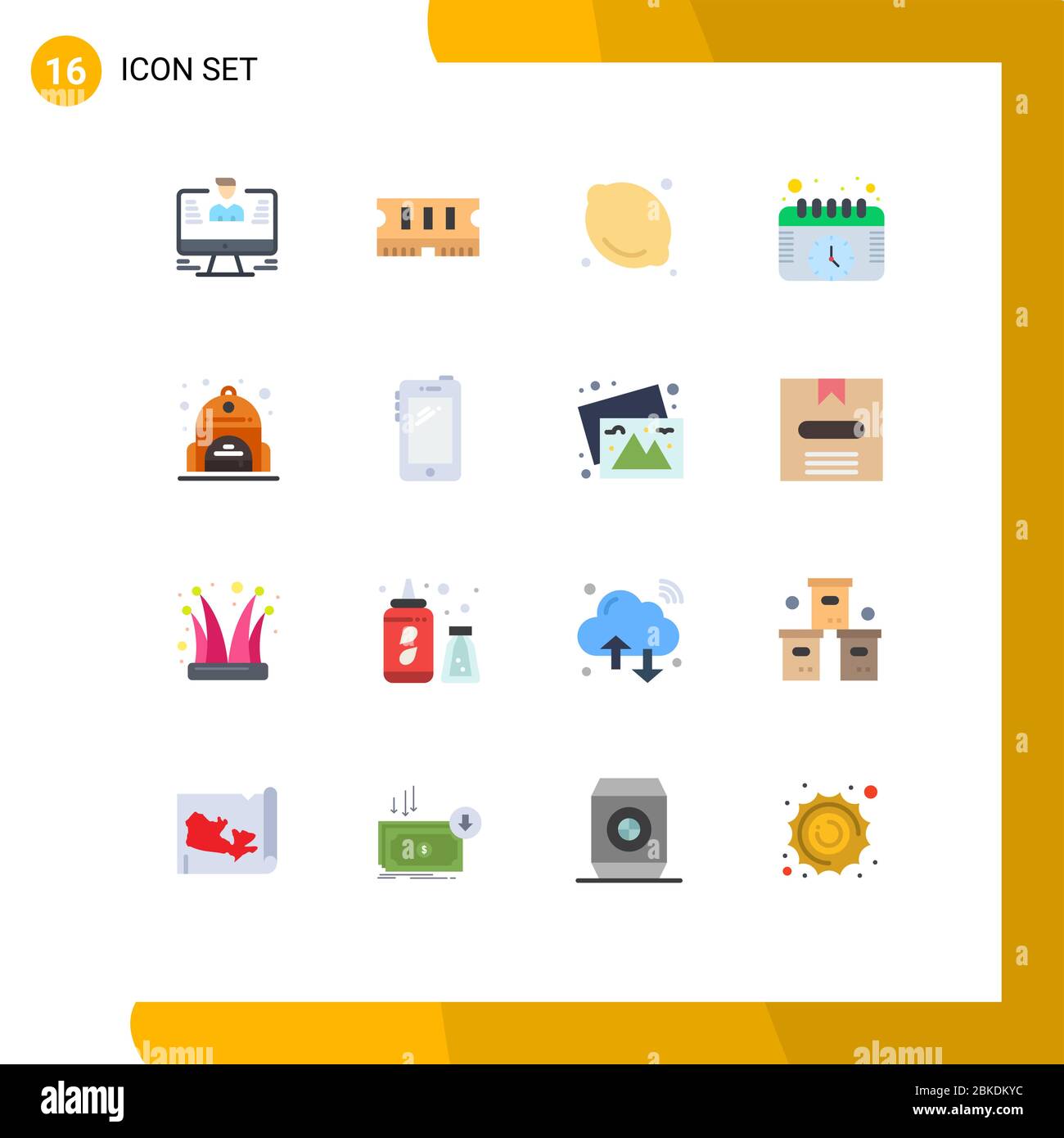 Set of 16 Modern UI Icons Symbols Signs for bag, watch, food, schedule, calendar Editable Pack ...