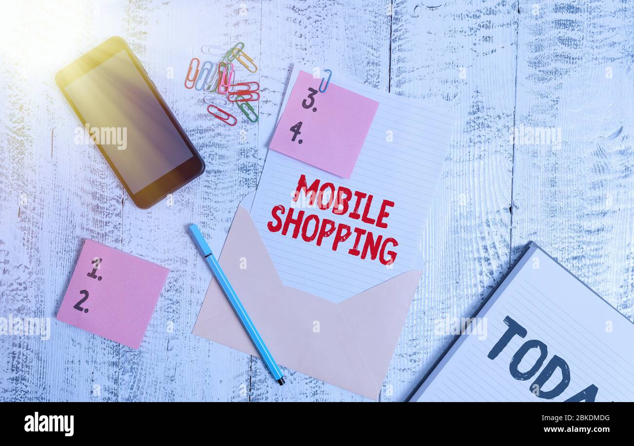 Handwriting text Mobile Shopping. Conceptual photo Buying and selling ...