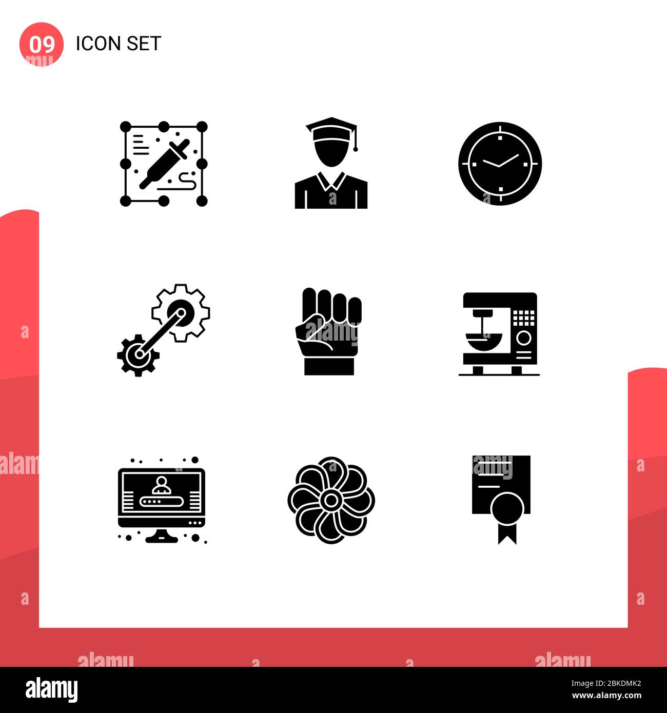 Set of 9 Modern UI Icons Symbols Signs for power, hand, compass ...