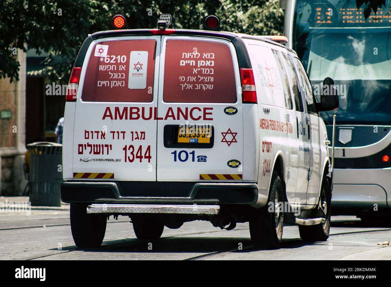 Jerusalem Israel July 3, 2019 View of a Israeli ambulance rolling in ...