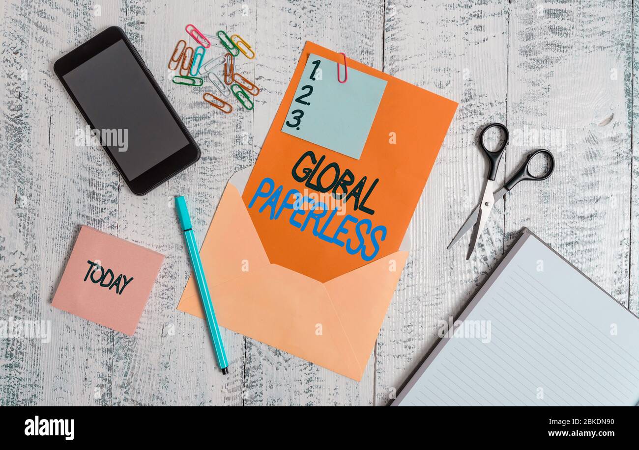 Conceptual hand writing showing Global Paperless. Concept meaning going ...