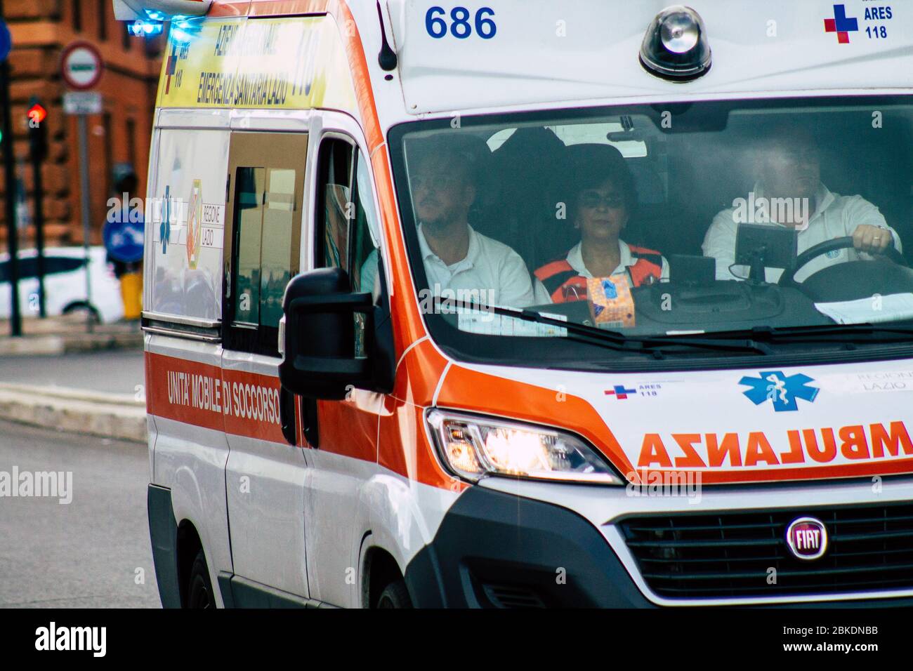 Rome Italy September 29, 2019 View of a Italian ambulance driving ...