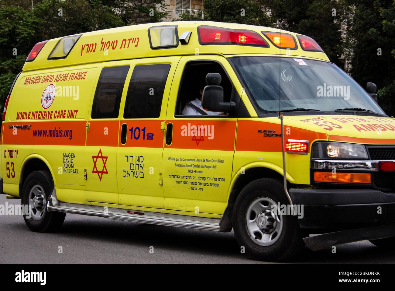 Jerusalem Israel May 04, 2018 View of a ambulance in the street of ...