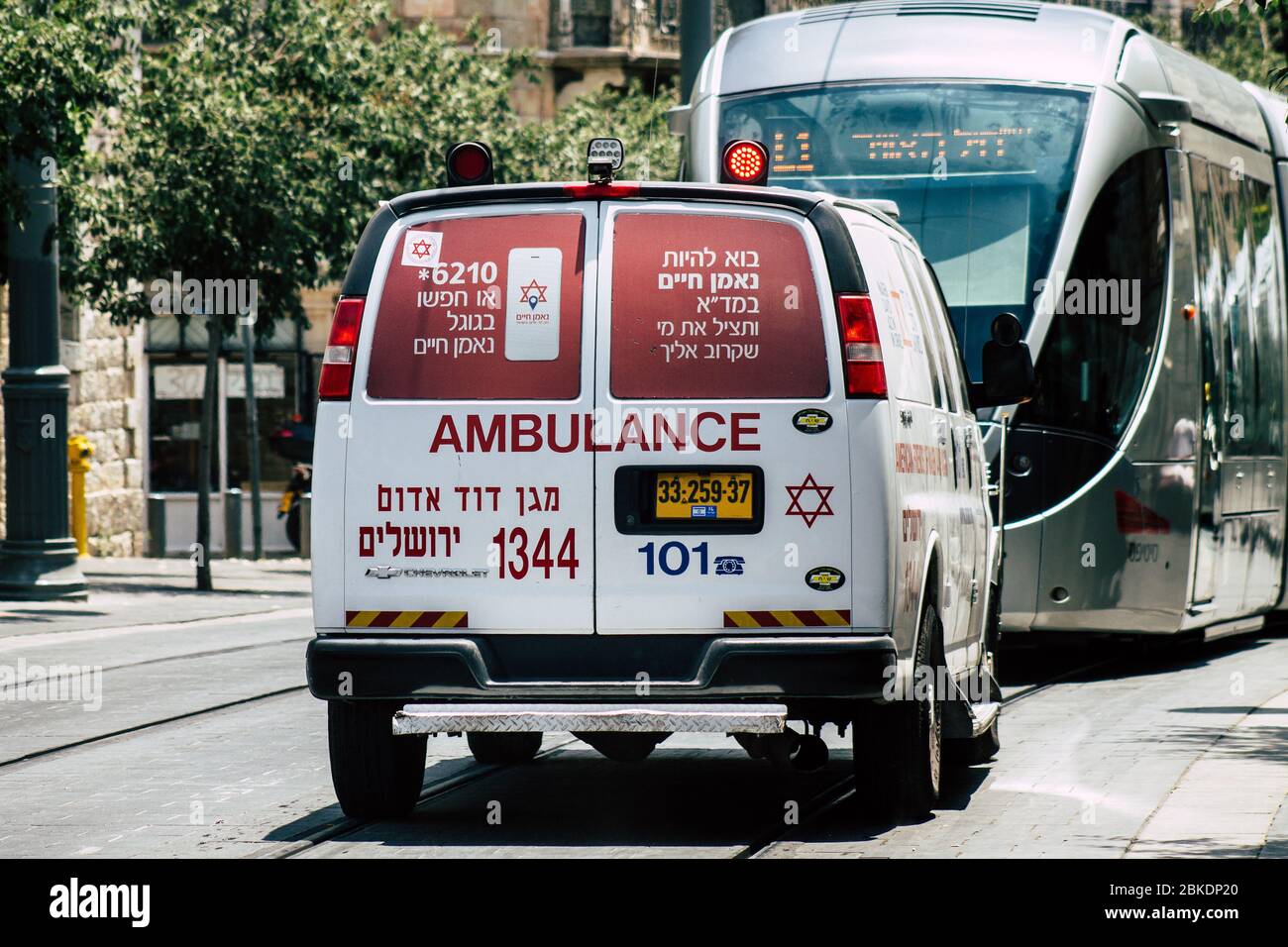 Jerusalem Israel July 3, 2019 View of a Israeli ambulance rolling in ...