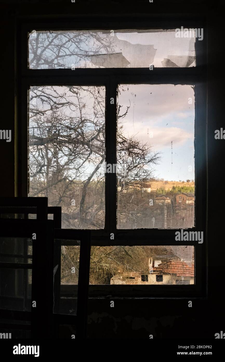View from an old window of an abandoned house Stock Photo - Alamy