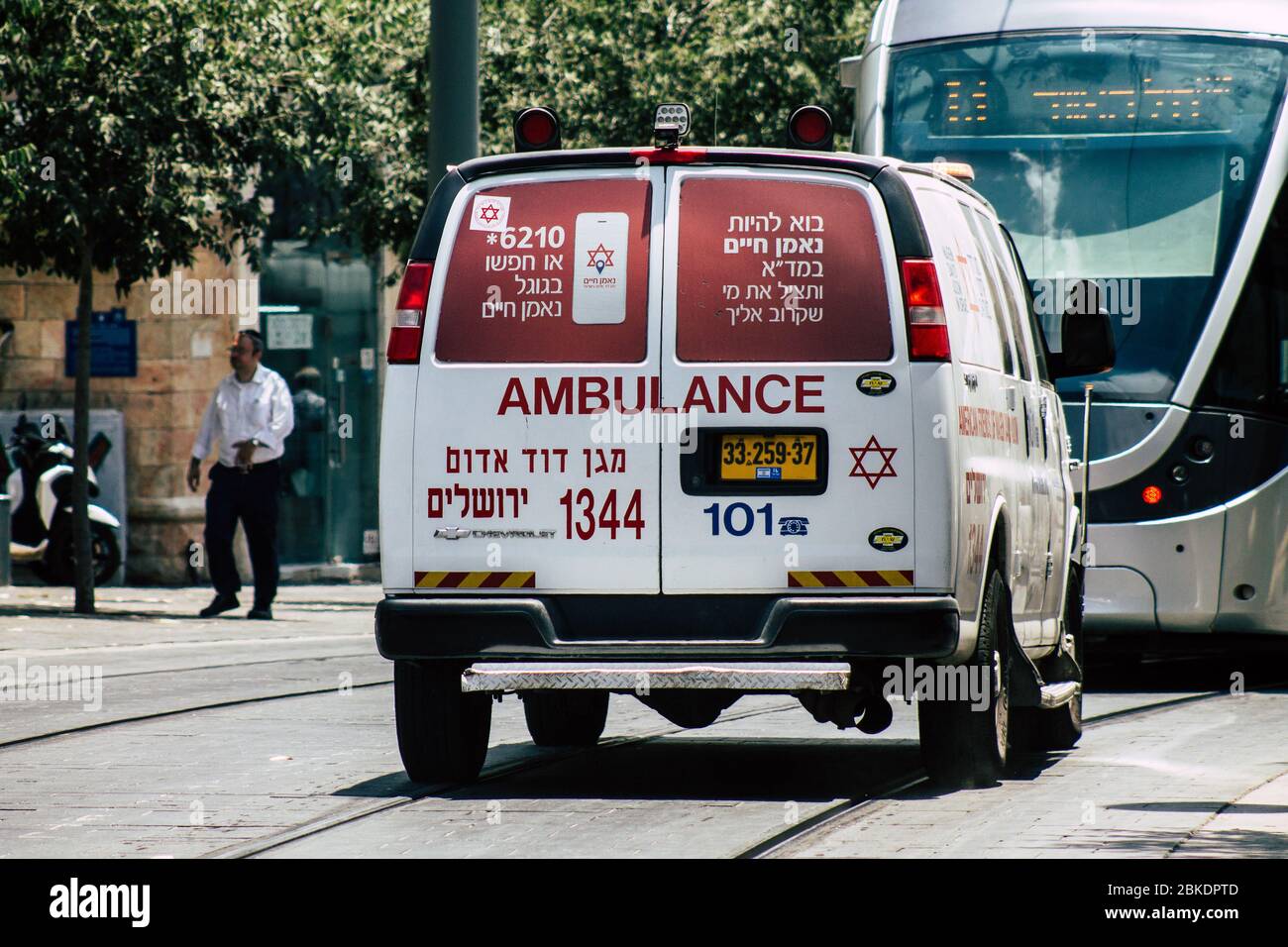 Jerusalem Israel July 3, 2019 View of a Israeli ambulance rolling in ...