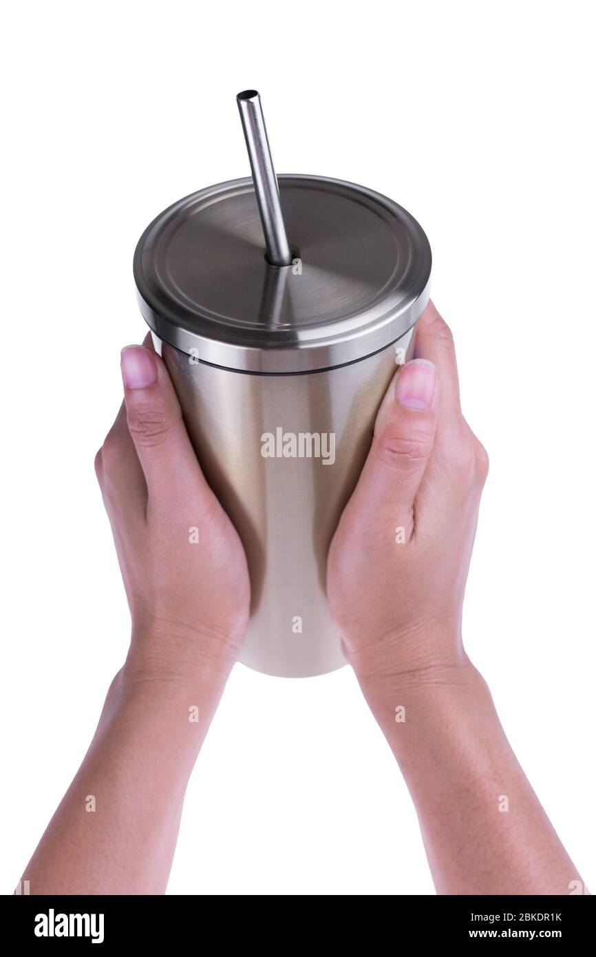 Lady's Hands Holding Cup Isolated On White Background Stock Photo - Alamy