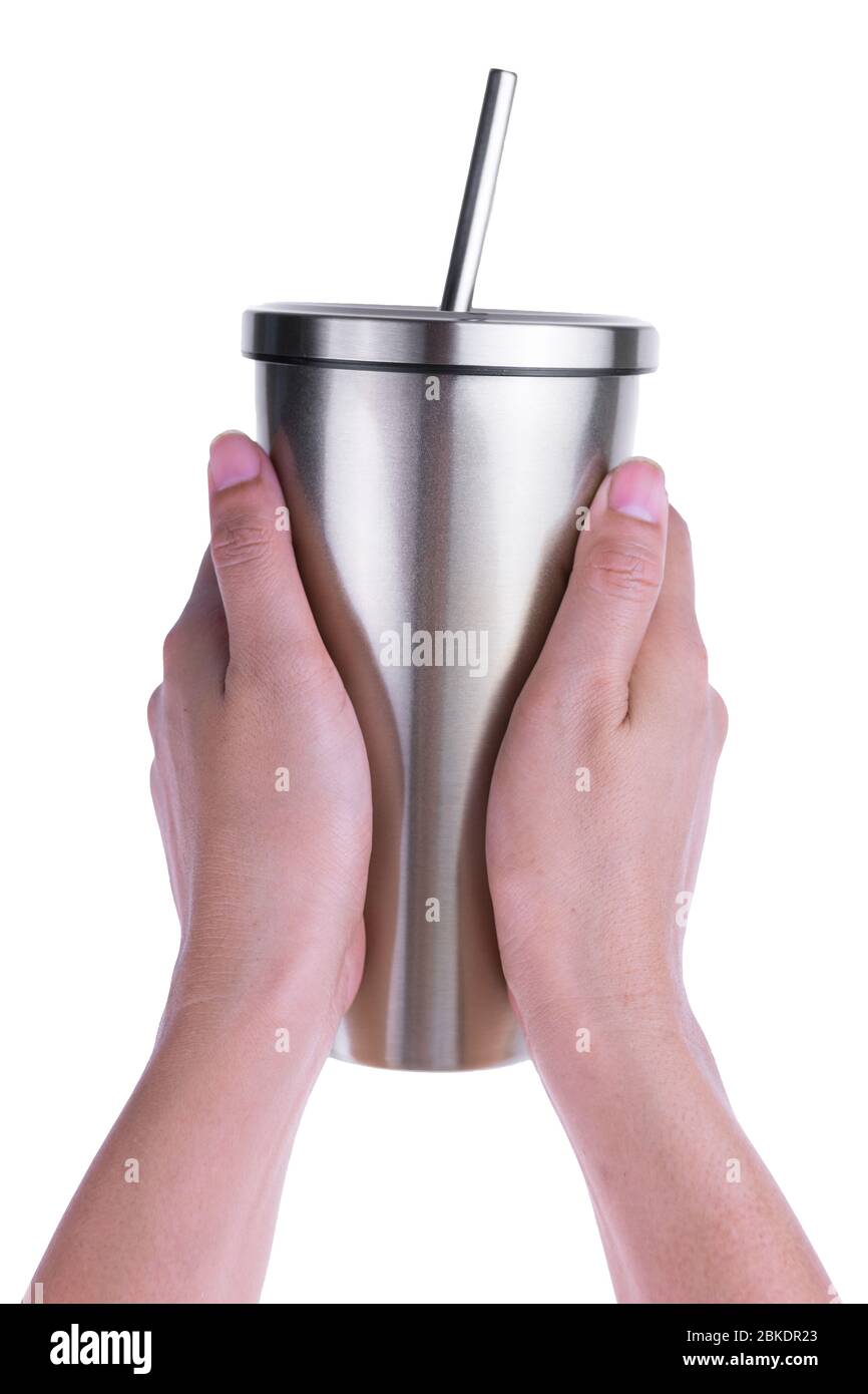 Lady's Hands Holding Cup Isolated On White Background Stock Photo - Alamy