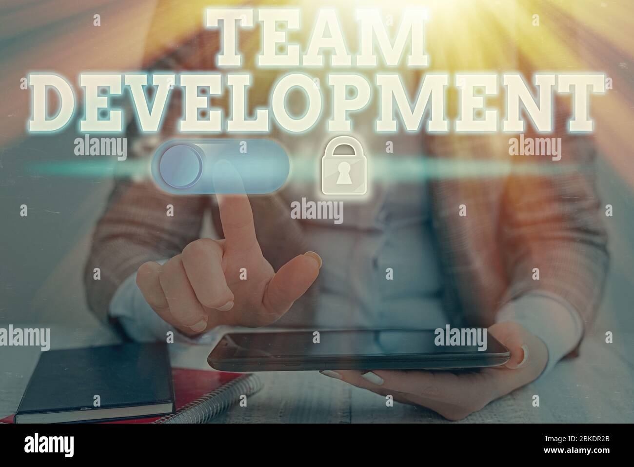 Conceptual hand writing showing Team Development. Concept meaning learn why and how small groups ...