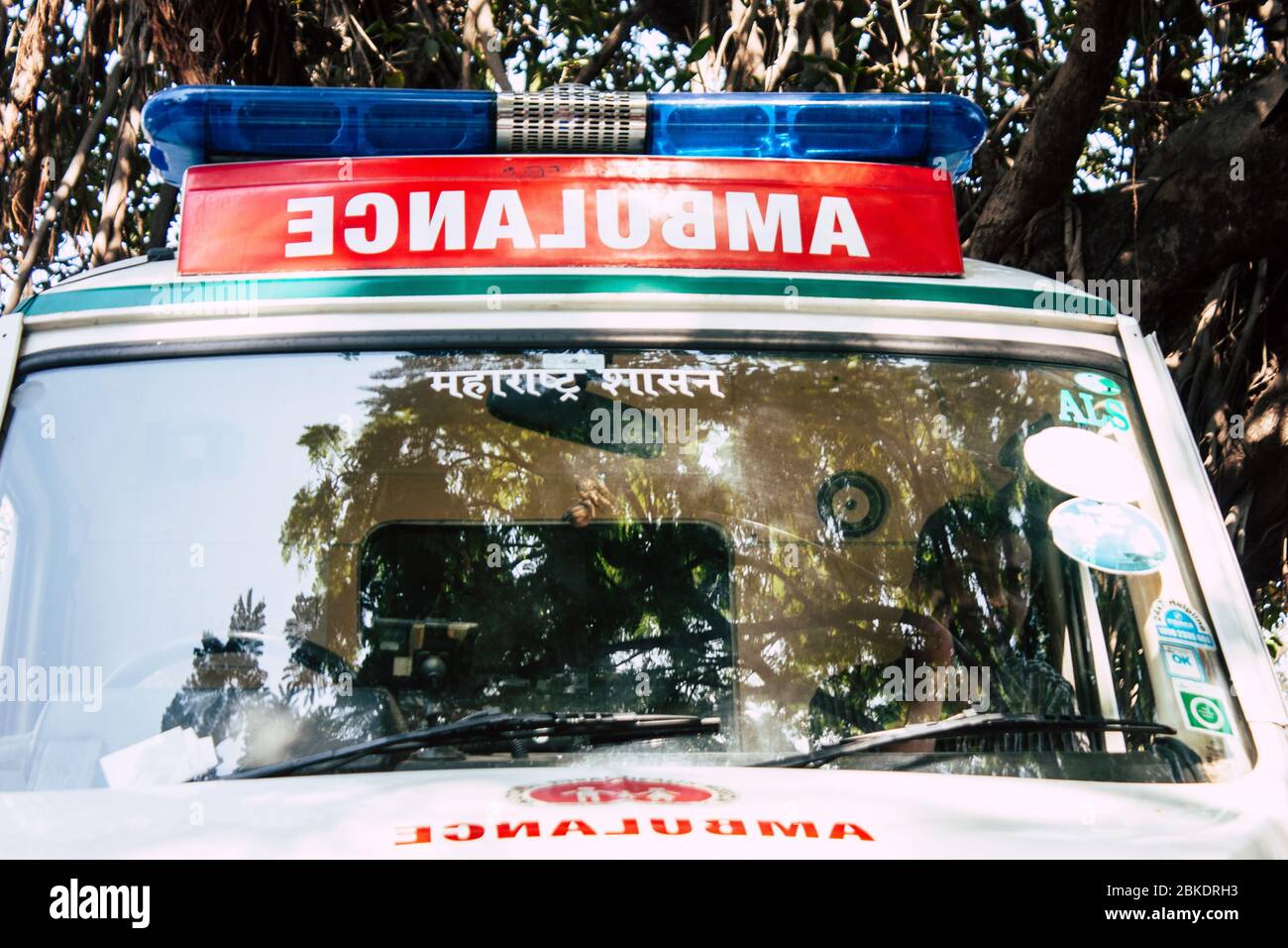 Mumbai India March 1, 2019 Closeup of a Indian ambulance parked front ...