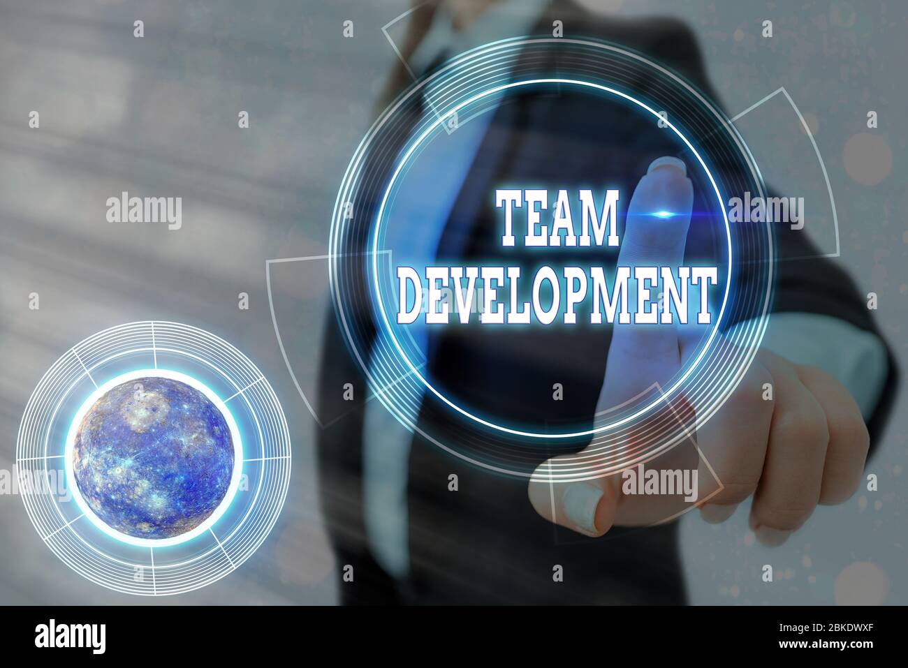 Conceptual hand writing showing Team Development. Concept meaning learn why and how small groups ...