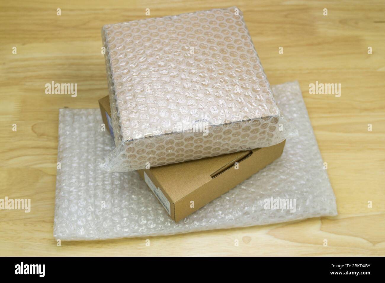Bubbles covering the box by bubble wrap for protection product cracked ...