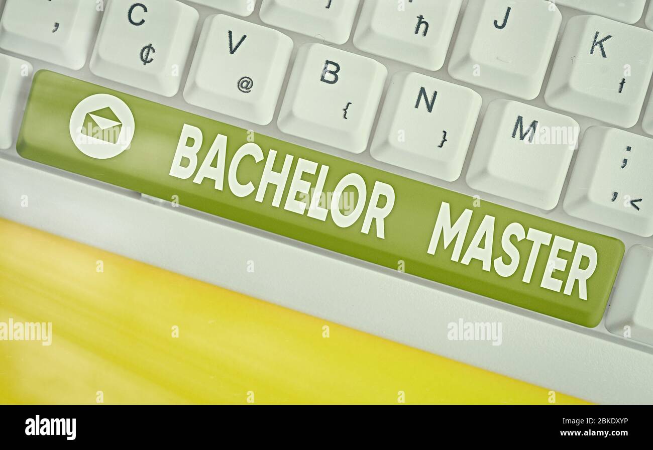 Word writing text Bachelor Master. Business photo showcasing An ...