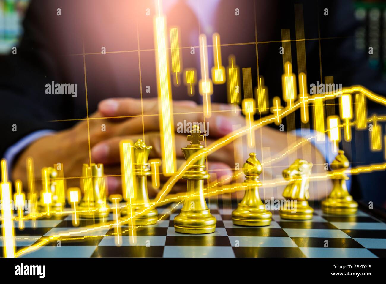 Chess game on chess board on stock market or forex trading graph chart ...