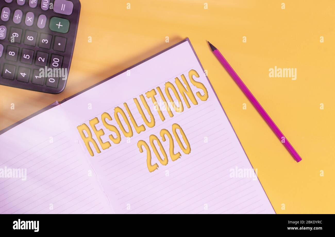 Conceptual hand writing showing Resolutions 2020. Concept meaning list of things wishes to be ...