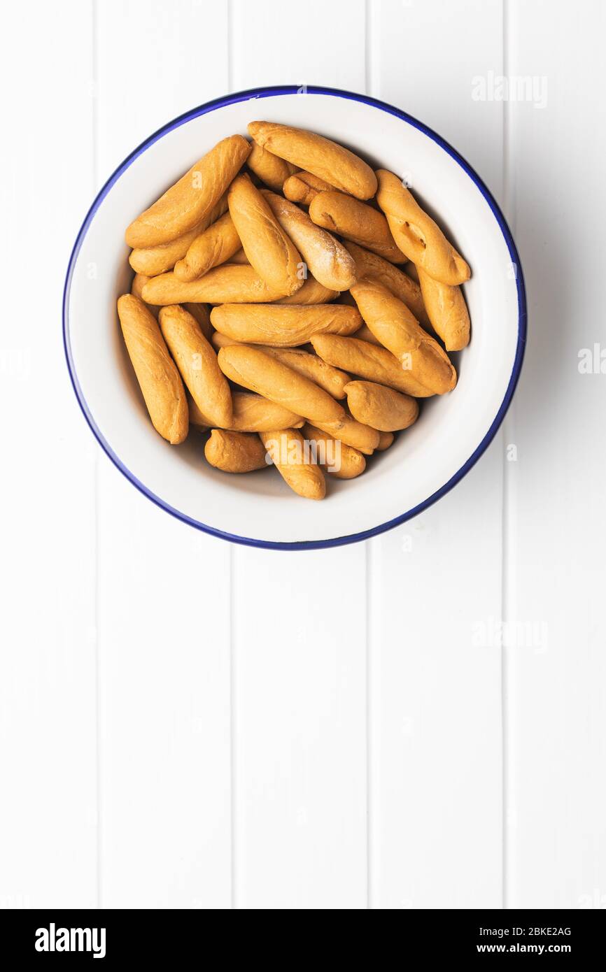 Mini bread sticks in bowl. Top view Stock Photo - Alamy