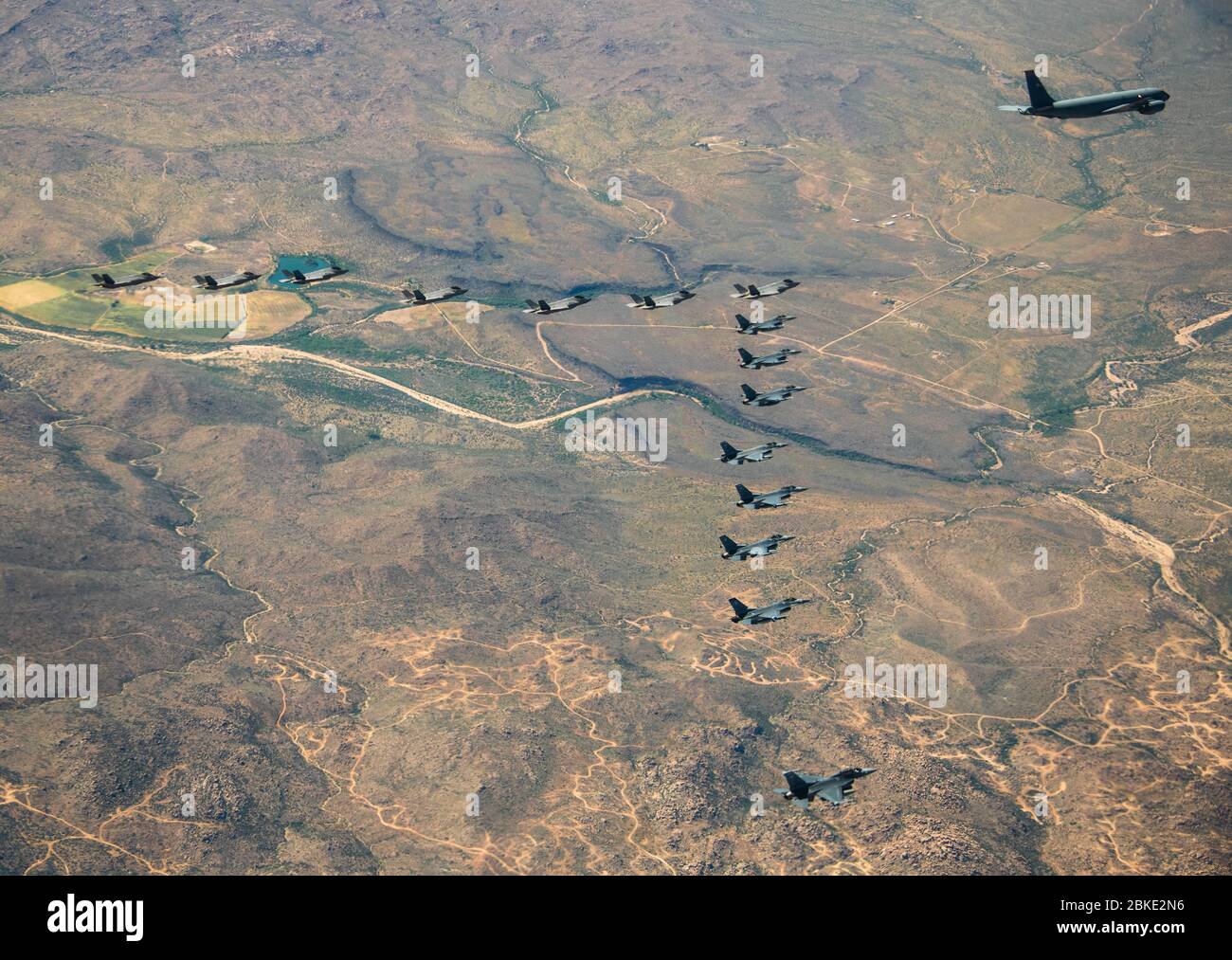 Seven F-35A Lightning IIs, along with seven F-16 Fighting Falcons and a ...