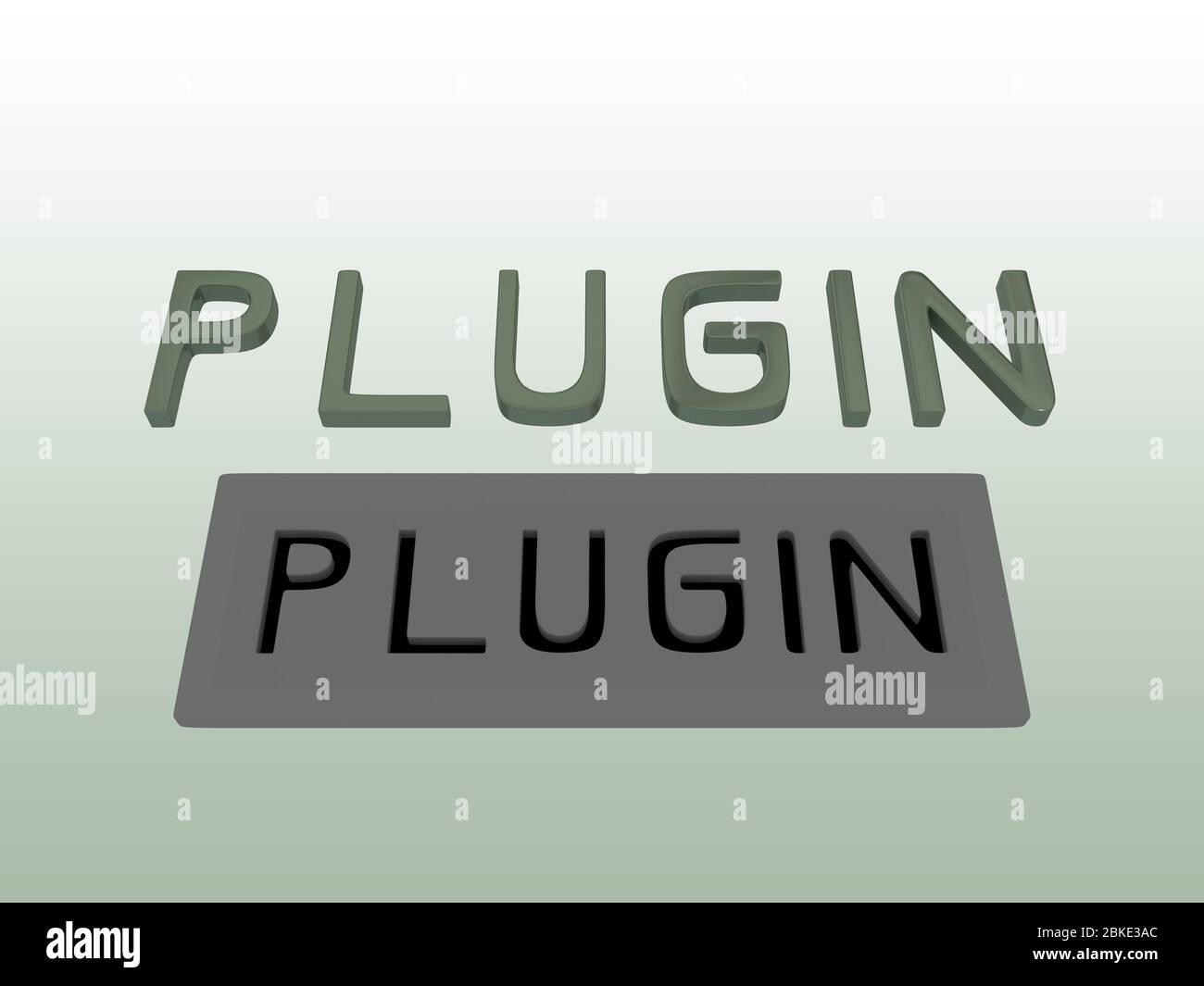 3D illustration of letters forming the word PLUGIN above a plate of ...