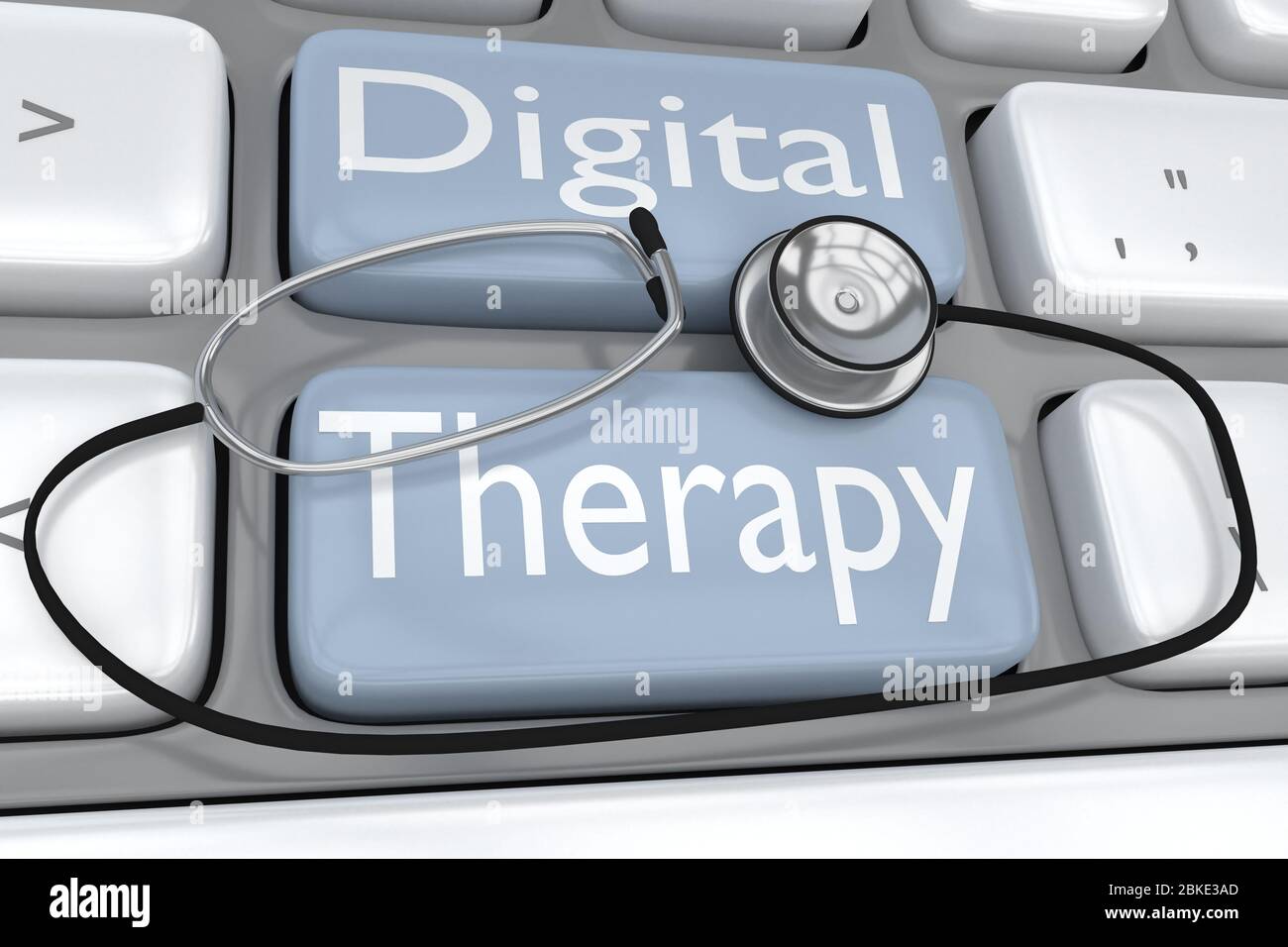 3D illustration of computer keyboard with the script Digital Therapy on ...