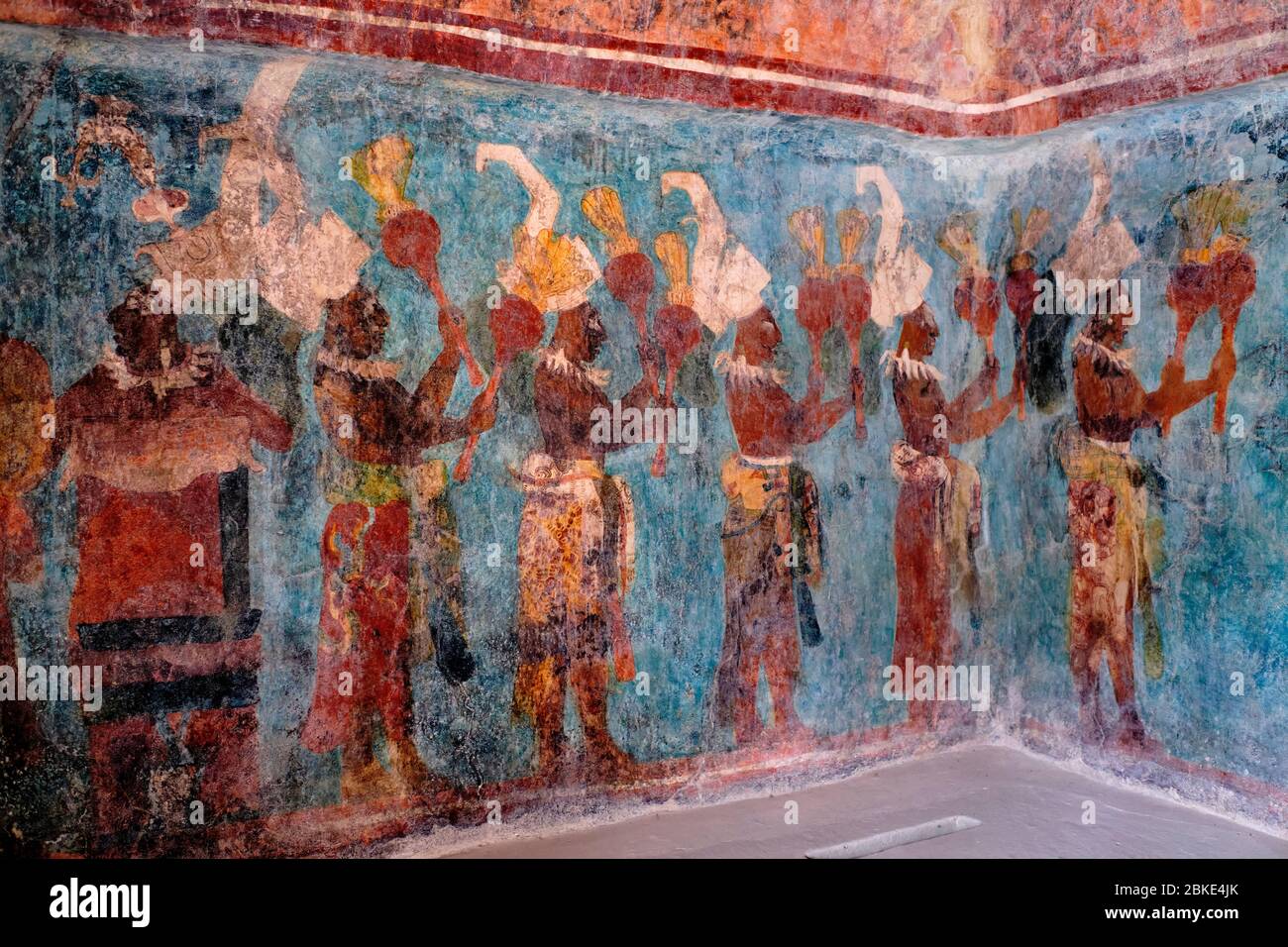 Wall paintings preserved inside a temple at the Bonampak archaeological ...