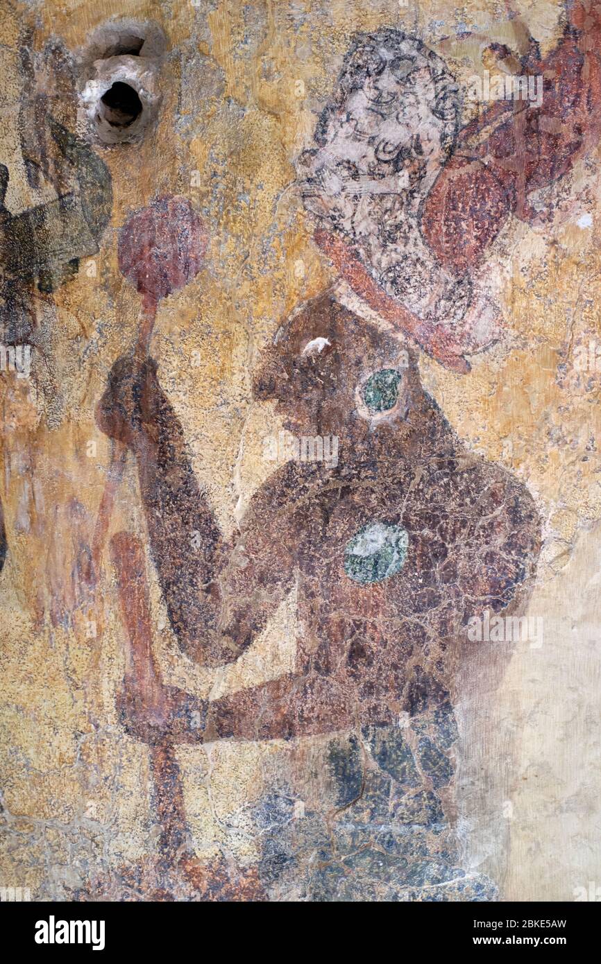 Wall paintings preserved inside a temple at the Bonampak archaeological ...