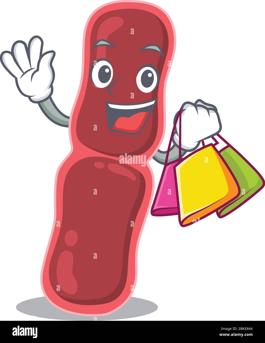 Rich and famous bacillus bacteria cartoon character holding shopping ...