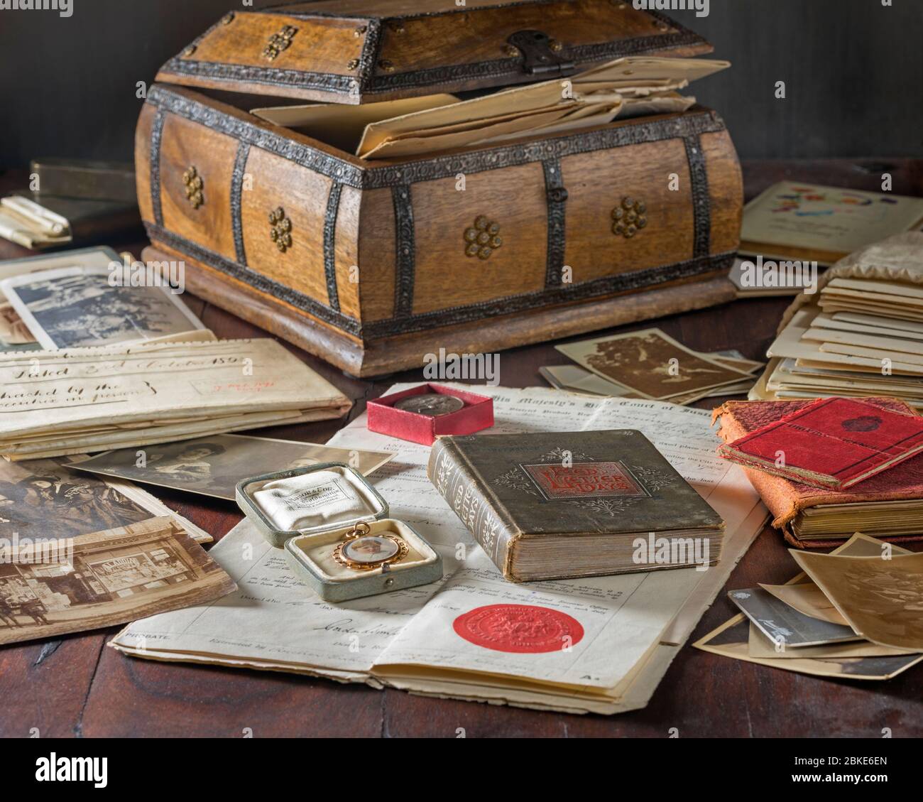 Family trees. Genealogy. Photos and documents Stock Photo - Alamy