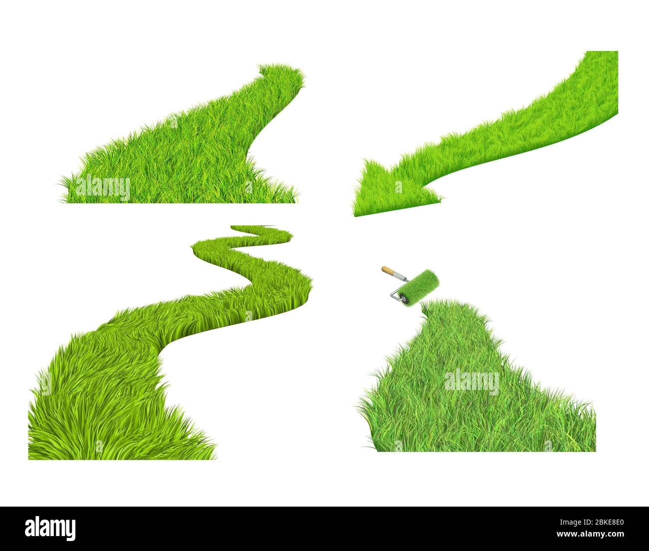 Eco concept. Road with bright green grass. Set of grass pathways. Green ...