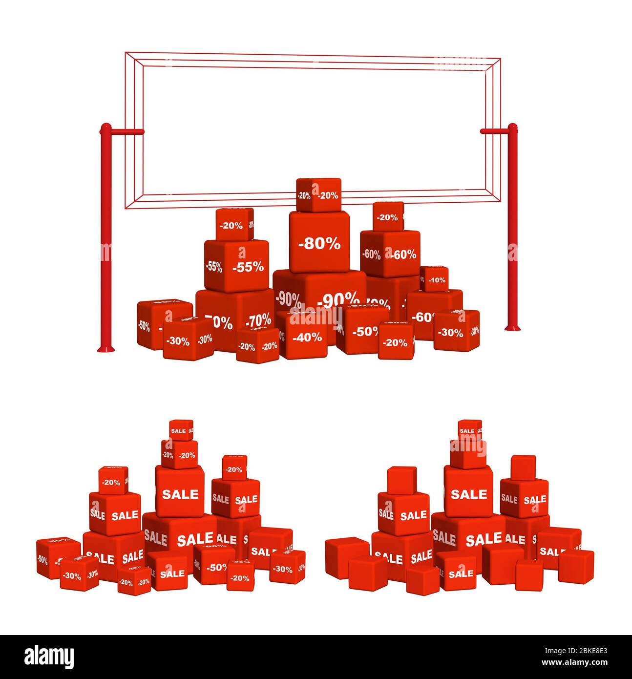 Sale concept. Red boxes with the goods at a discount. Objects isolated ...