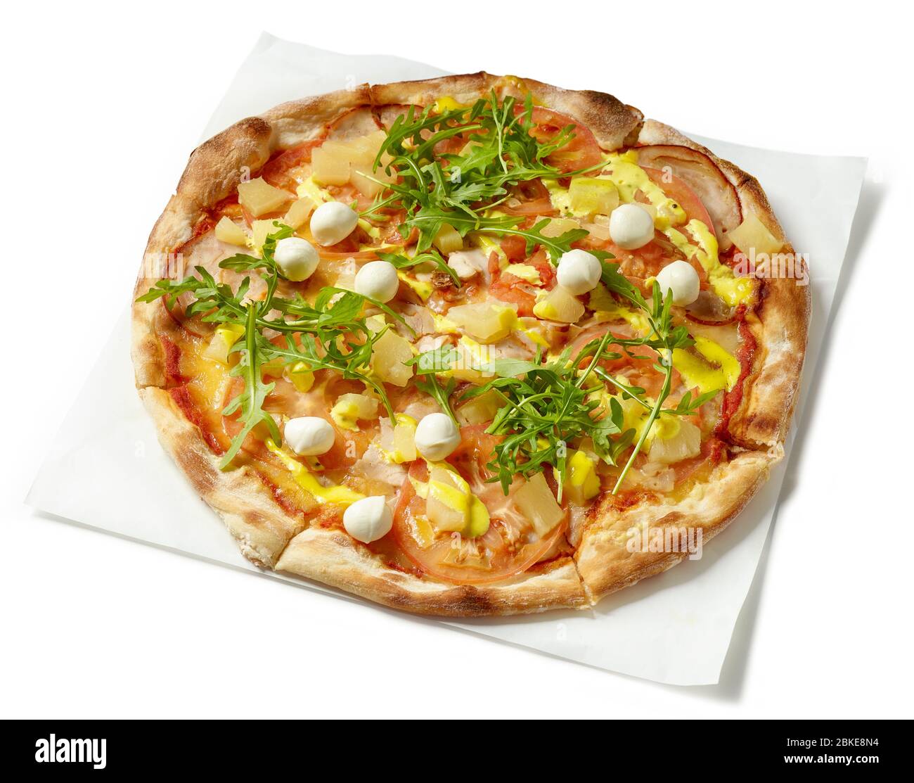 freshly baked pizza on white paper sheet isolated on white background ...