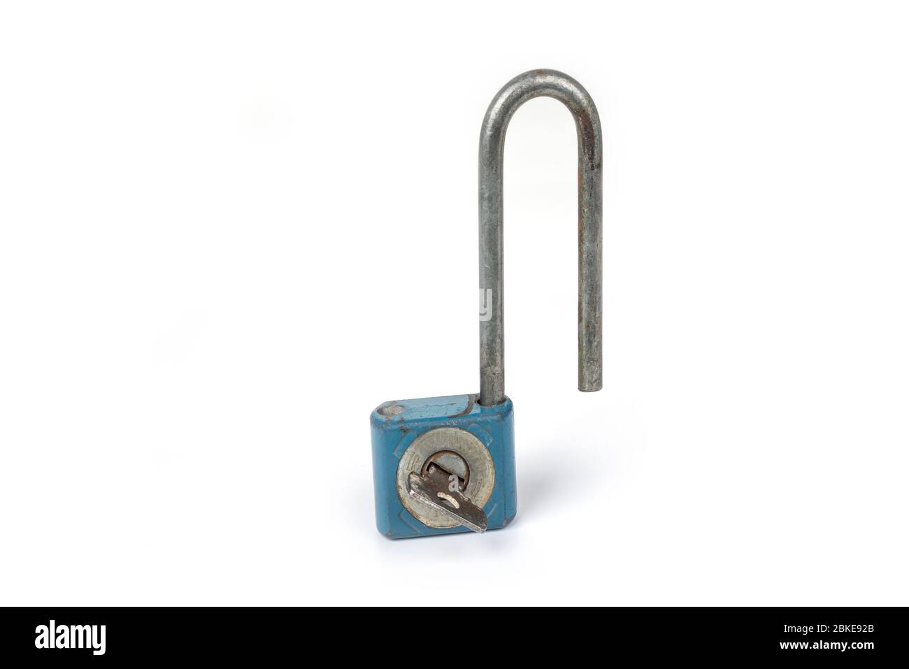 Old long shackle padlock on a white Stock Photo - Alamy