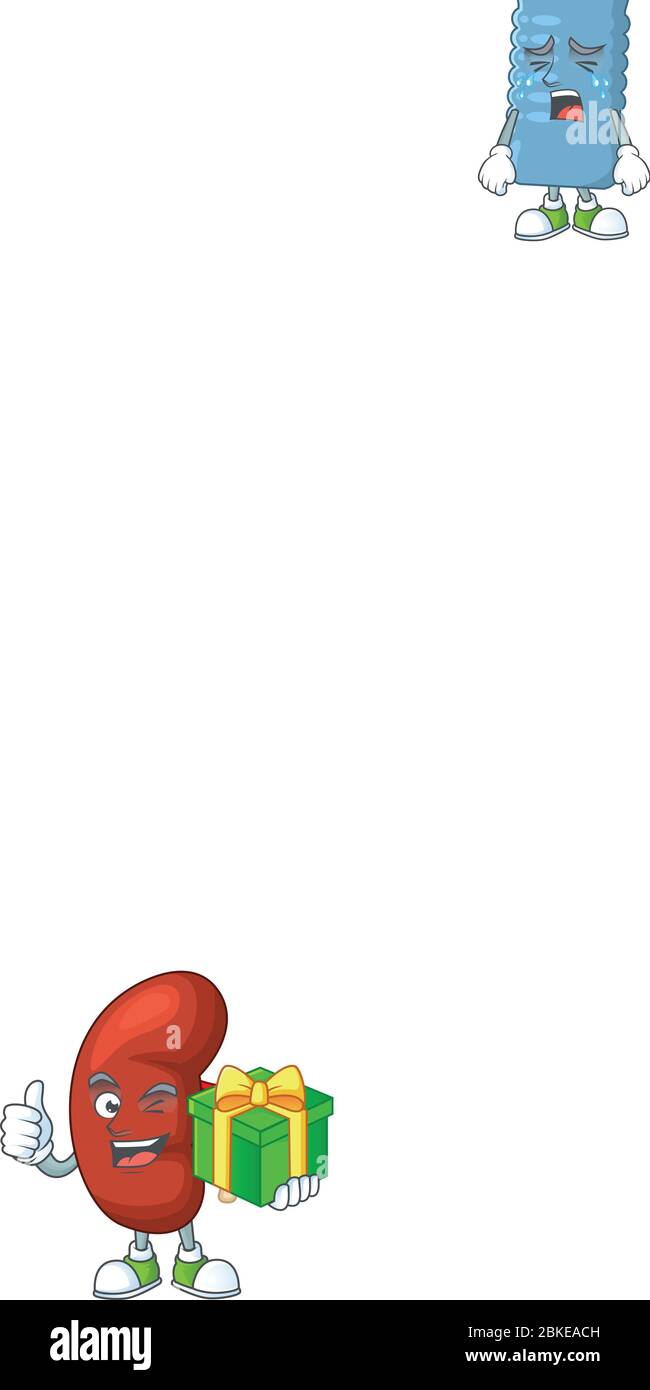 Smiley leaf human kidney cartoon character holding a gift box Stock ...