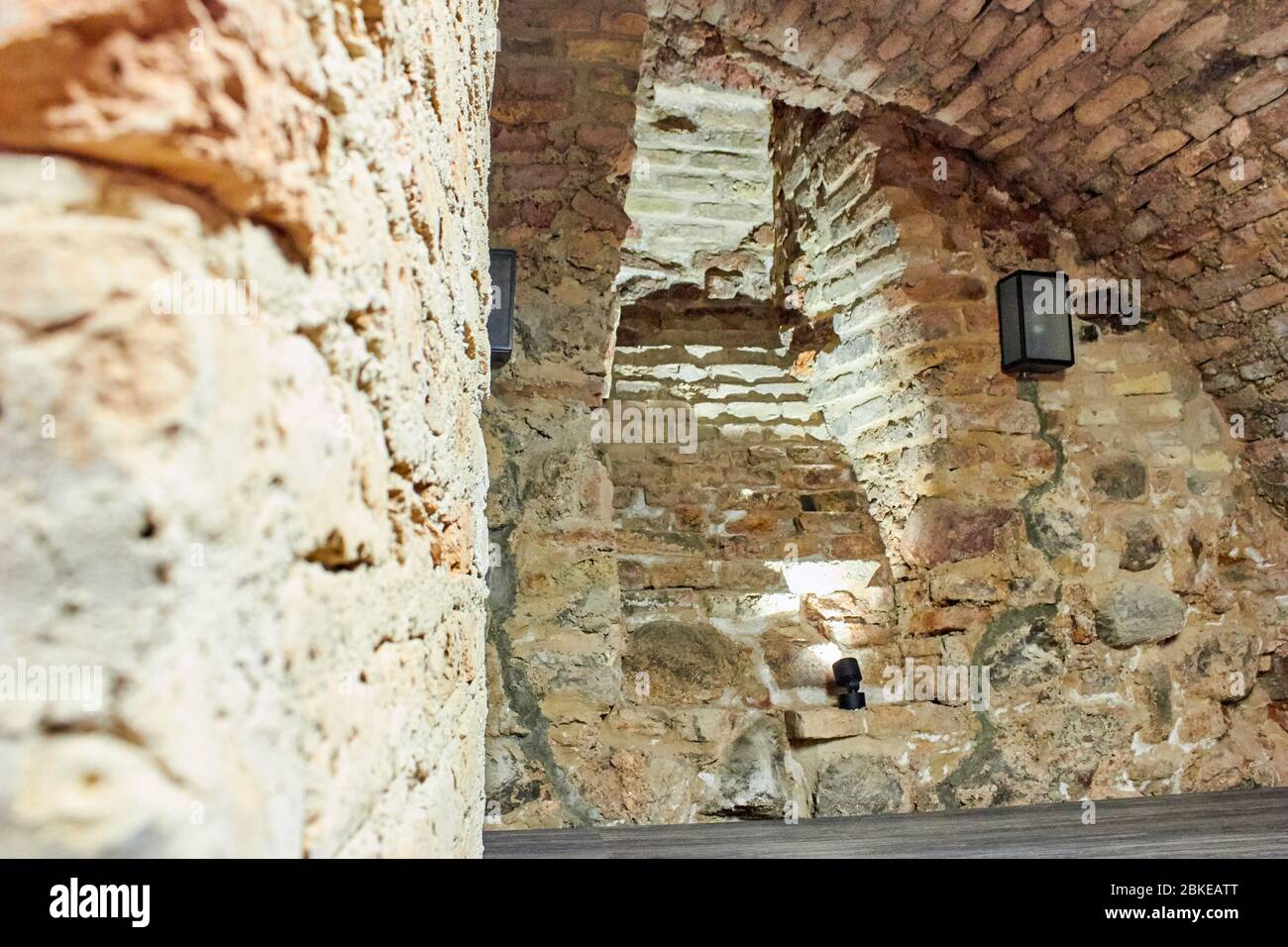 Old stone wall and arch ceiling in the basement of old building Stock ...
