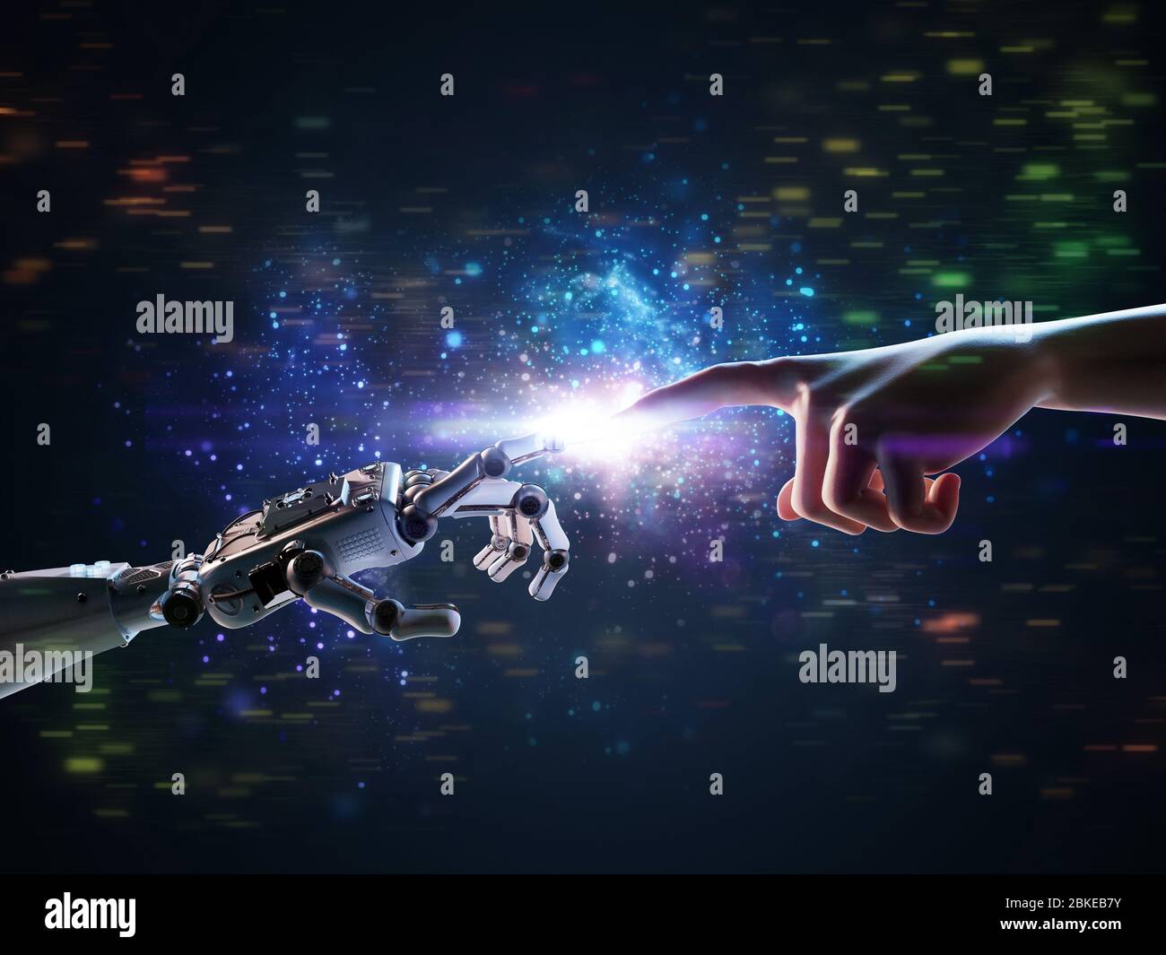 Technology connection concept with 3d rendering robot hand connect to ...