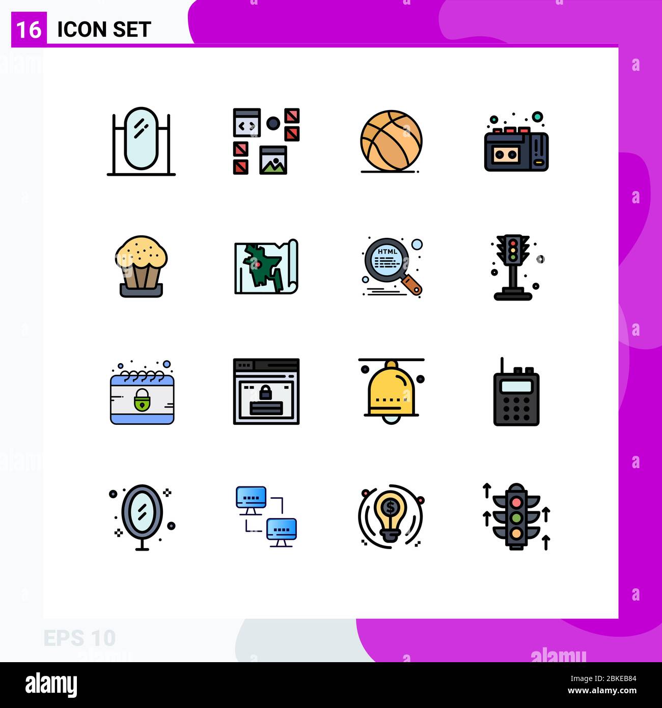 16 User Interface Flat Color Filled Line Pack of modern Signs and ...