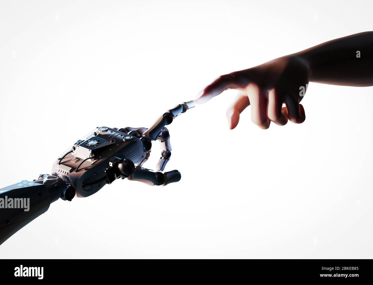 Technology connection concept with 3d rendering robot hand connect to ...