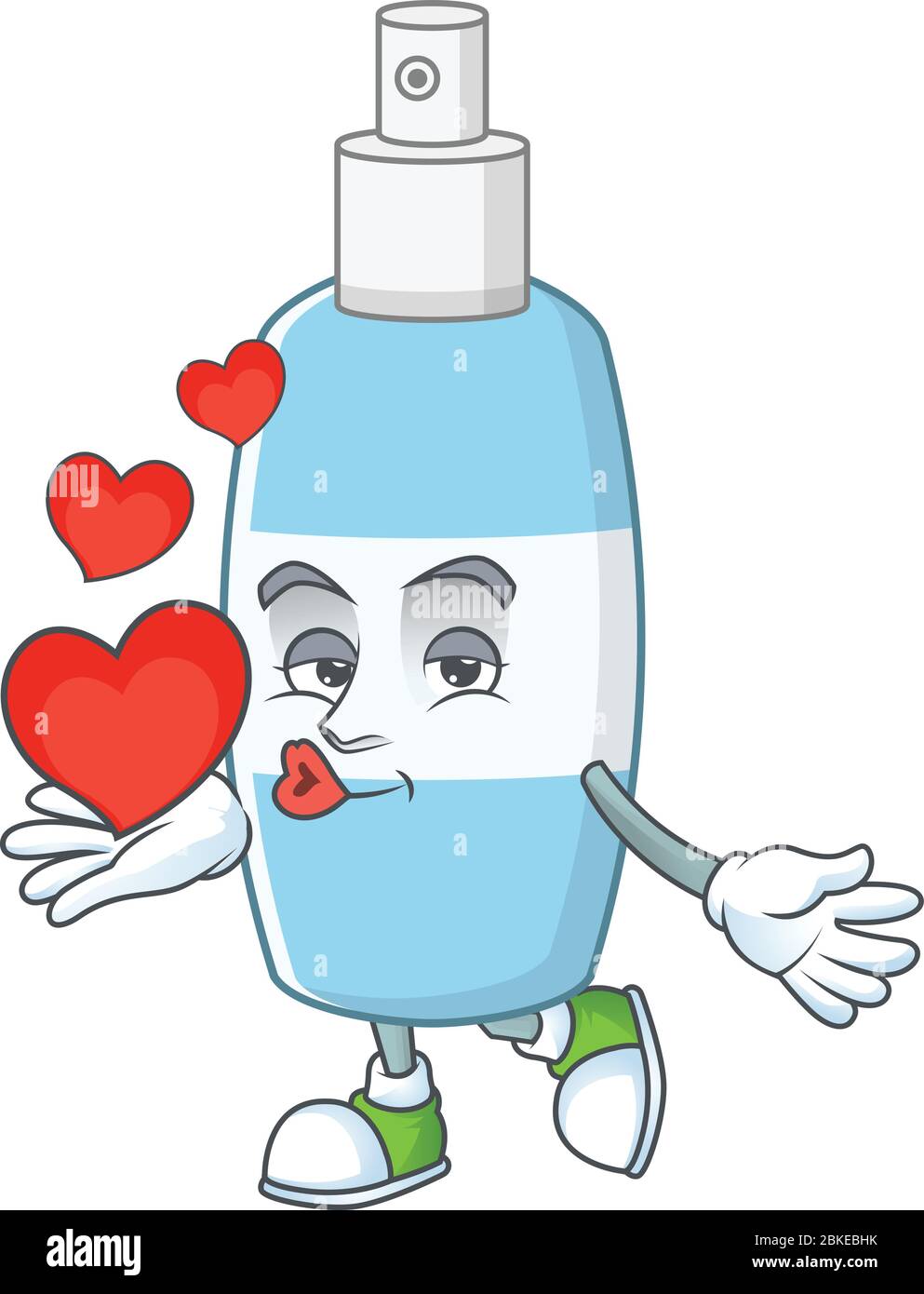 An adorable cartoon design of spray hand sanitizer holding heart Stock ...