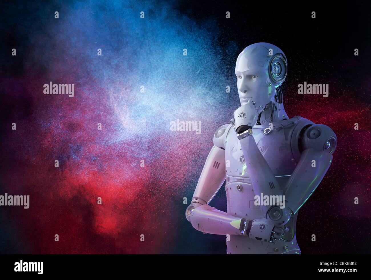 3d rendering ai robot think or compute with shining light Stock Photo - Alamy