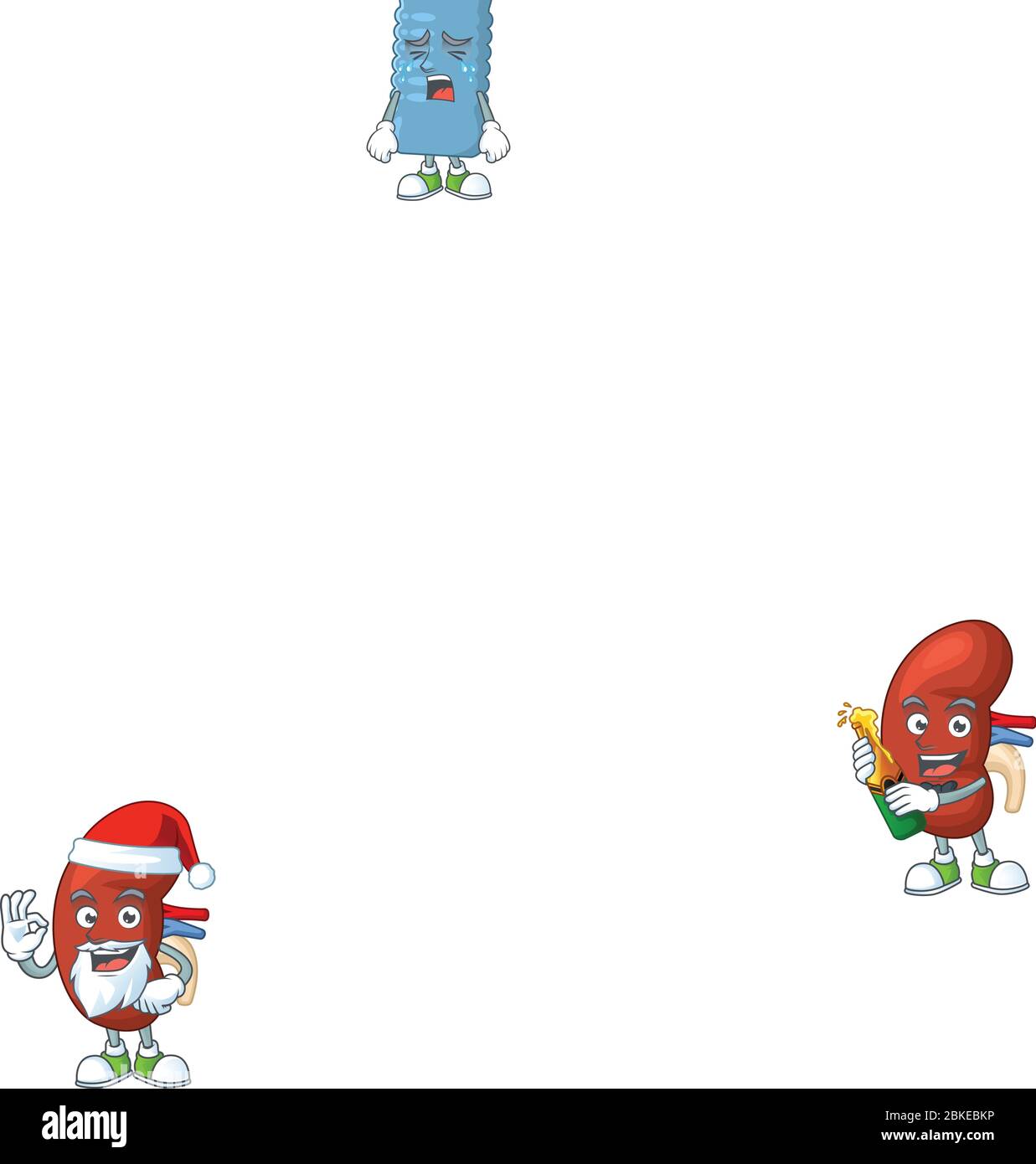 Friendly leaf human kidney Santa cartoon character design with ok ...