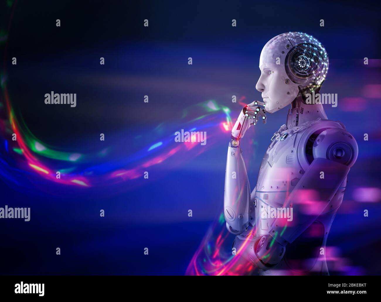 3d rendering ai robot think or compute with shining light Stock Photo ...